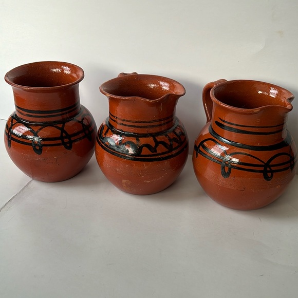 Accents | Mini Pitcher Clay Stone Mexican Style Set Of 3 Hand Crafted ...